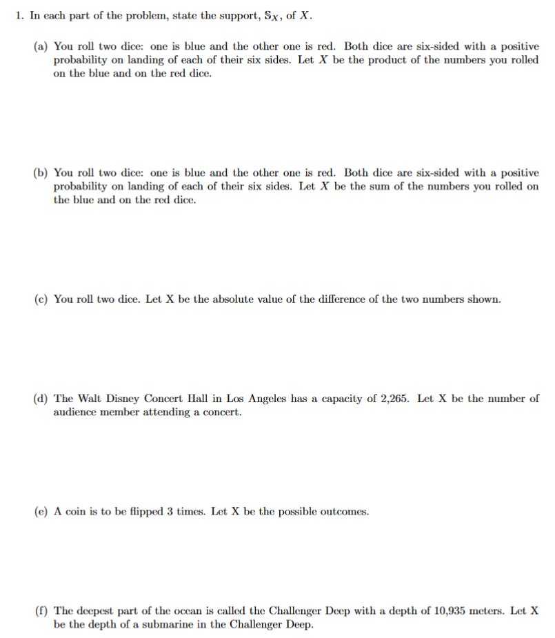 Solved 1. In each part of the problem, state the support, | Chegg.com