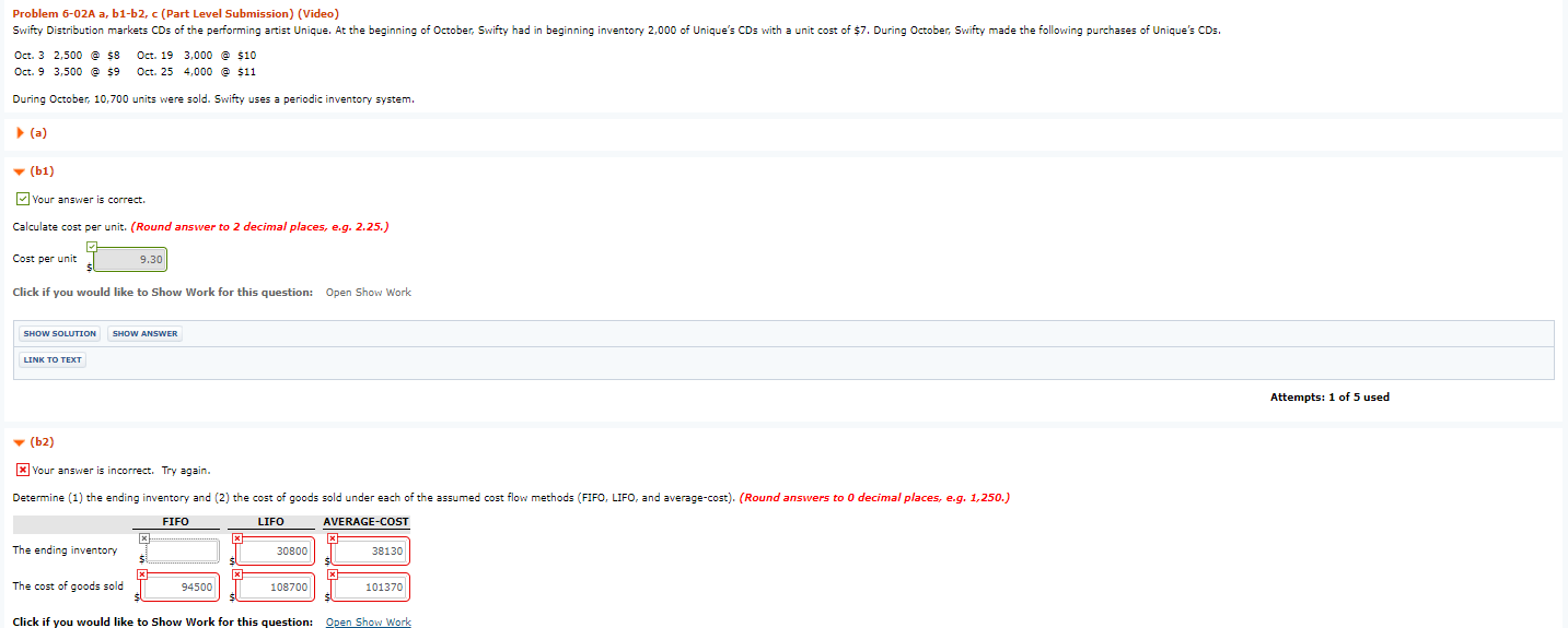 Solved Problem 6-02A a, b1-62, с (Part Level Submission) | Chegg.com