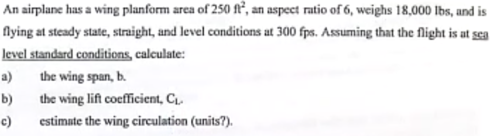 Solved An airplane has a wing planform area of 250 ft', an | Chegg.com