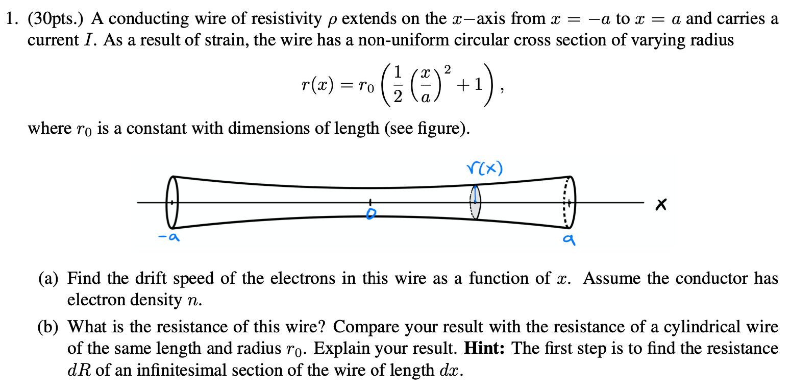 Solved A conducting wire of resistivity ρ extends on the | Chegg.com