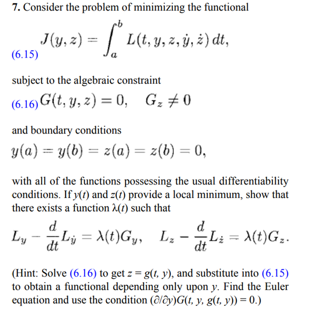 7. Consider the problem of minimizing the functional | Chegg.com