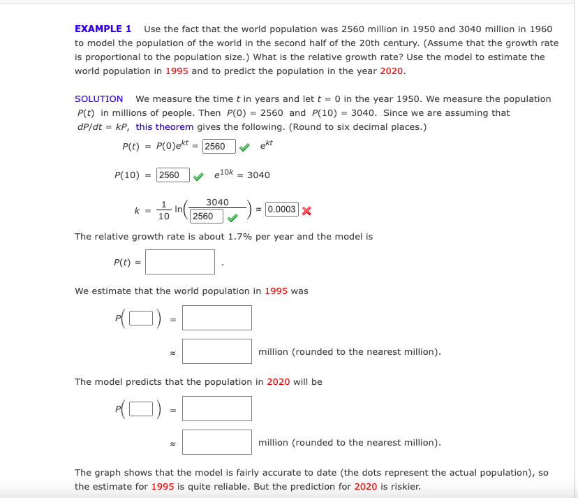 Solved EXAMPLE 1 Use the fact that the world population was | Chegg.com