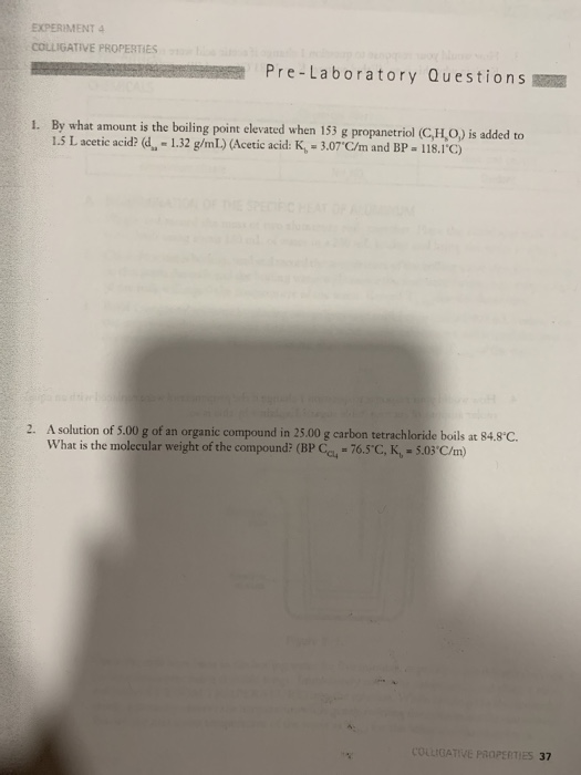Solved EXPERIMENT 4 COLLIGATIVE PROPERTIES Pre-Laboratory | Chegg.com