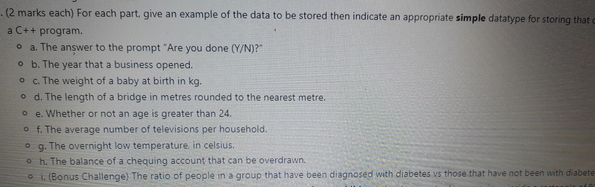 . (2 marks each) For each part, give an example of | Chegg.com