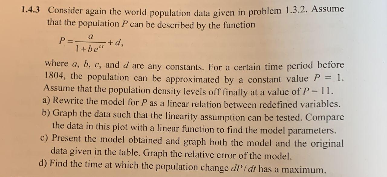 Solved Consider again the world population data given in | Chegg.com