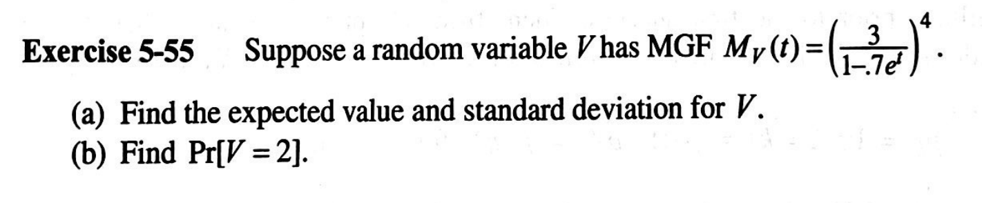 Solved Exercise 5-55 ﻿Suppose a random variable V ﻿has MGF | Chegg.com