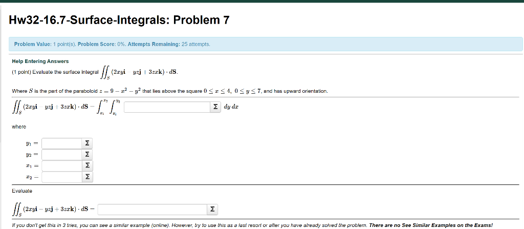 Solved Hw32-16.7-Surface-Integrals: Problem 7 Problem | Chegg.com