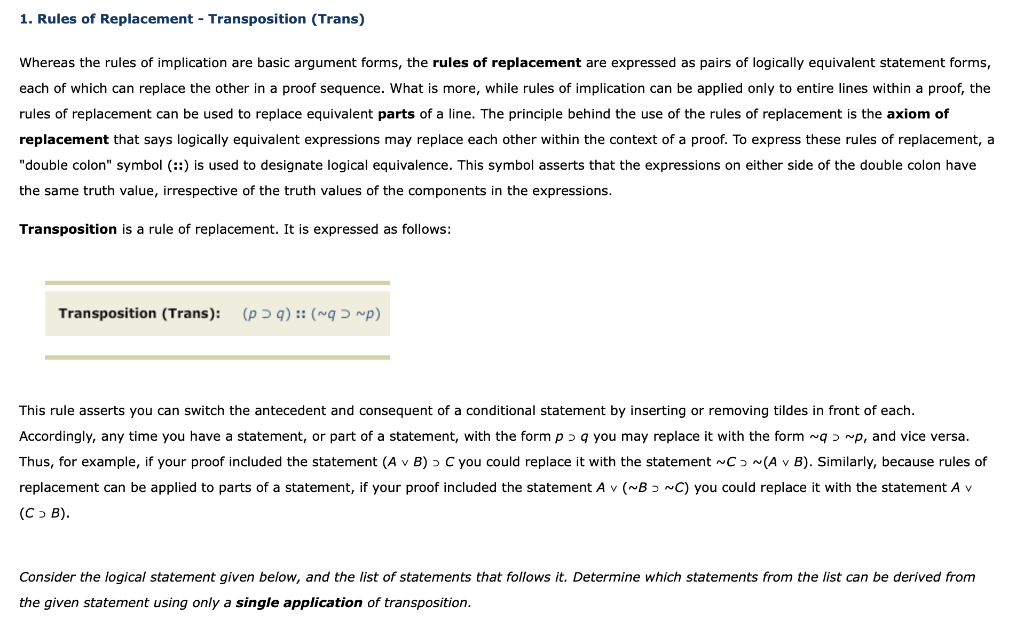 Solved 1. Rules of Replacement - Transposition (Trans) | Chegg.com Solved 1. Rules of Replacement - Transposition (Trans) | Chegg.com