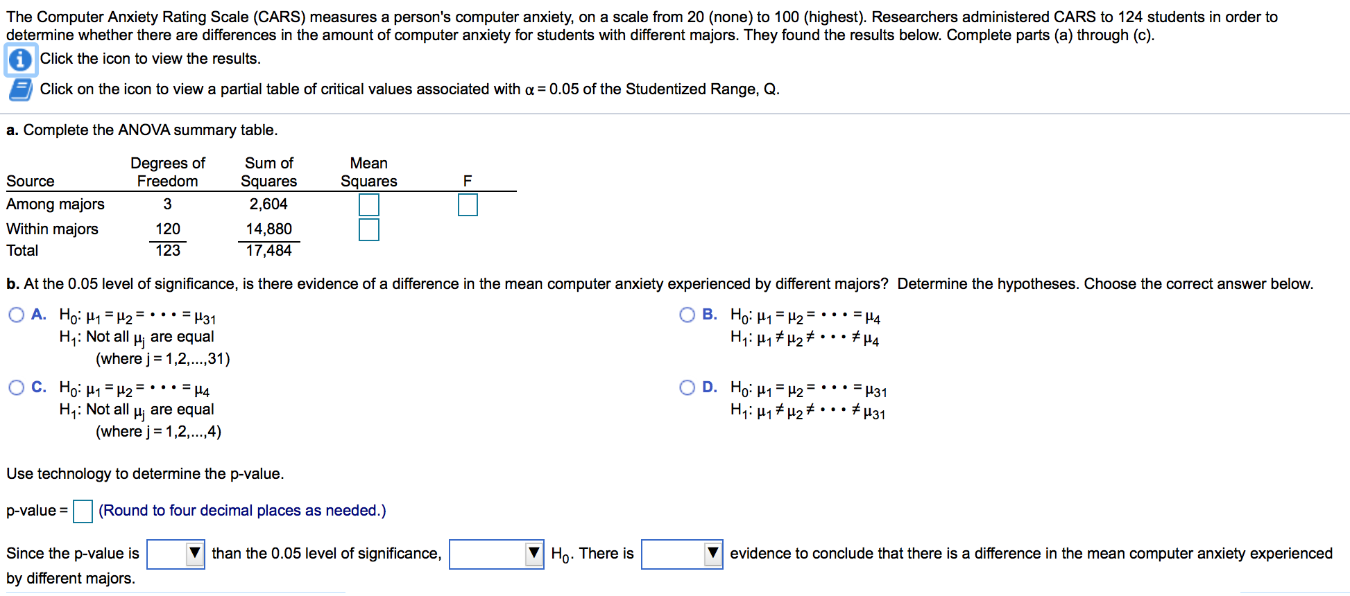 Solved The Computer Anxiety Rating Scale (CARS) measures a | Chegg.com
