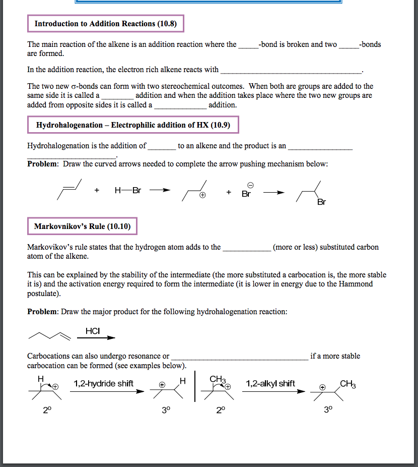 Solved Introduction to Addition Reactions (10.8) The main | Chegg.com