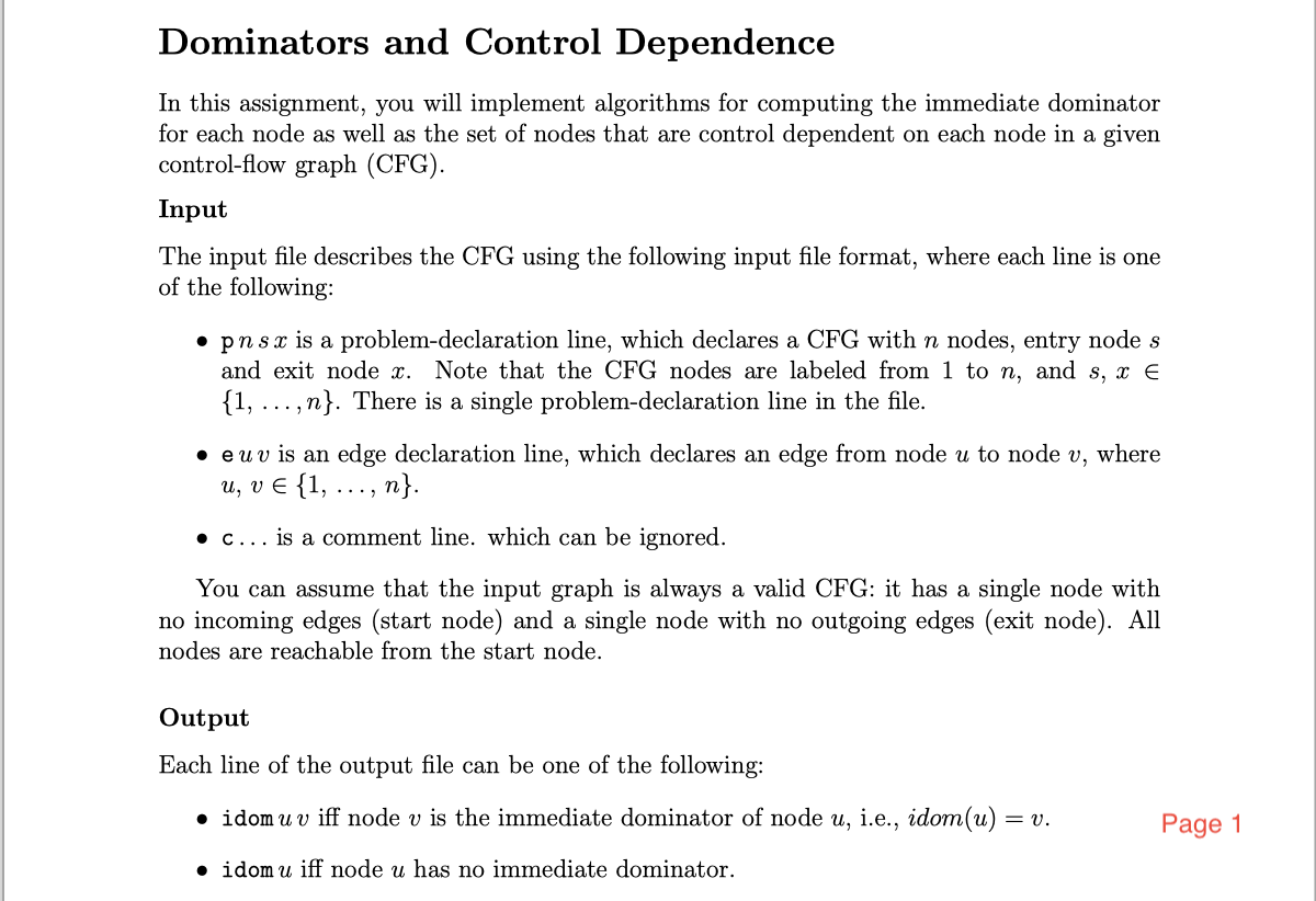 Dominators and Control Dependence In this assignment, | Chegg.com