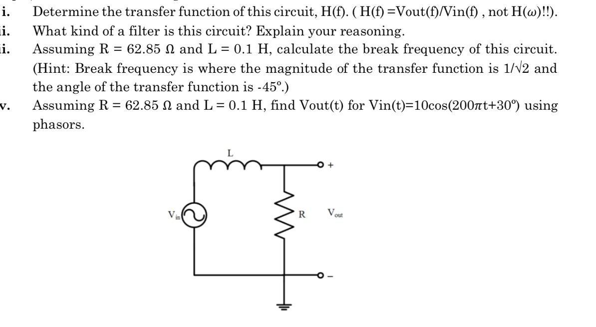 Solved i. ﻿Determine the transfer function of this circuit, | Chegg.com