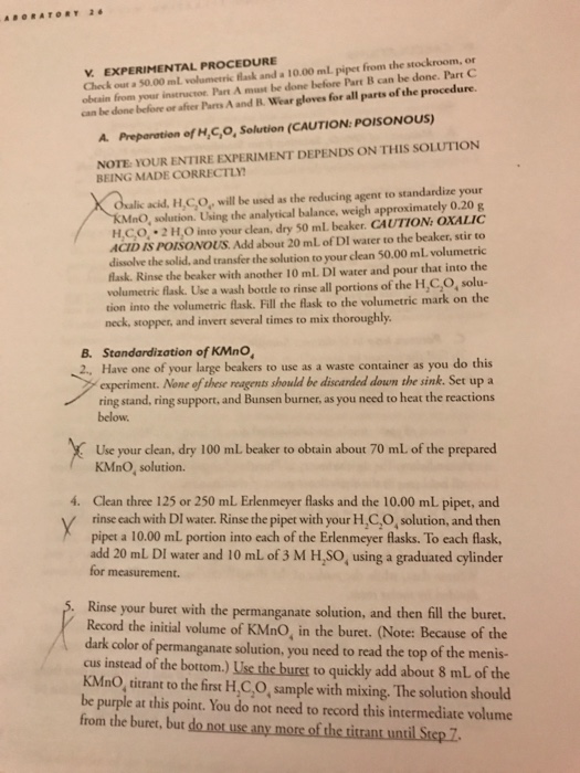 Solved EXPERIMENTAL PROCEDURE the st or Check out volumetric | Chegg.com