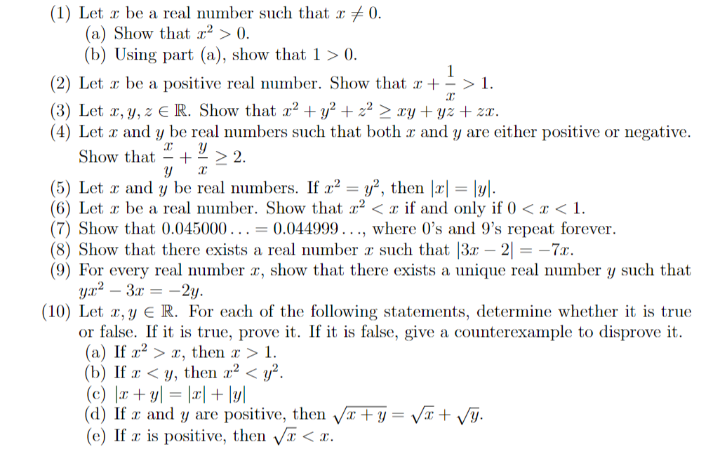 Solved (1) Let x be a real number such that x 0. (a) Show | Chegg.com