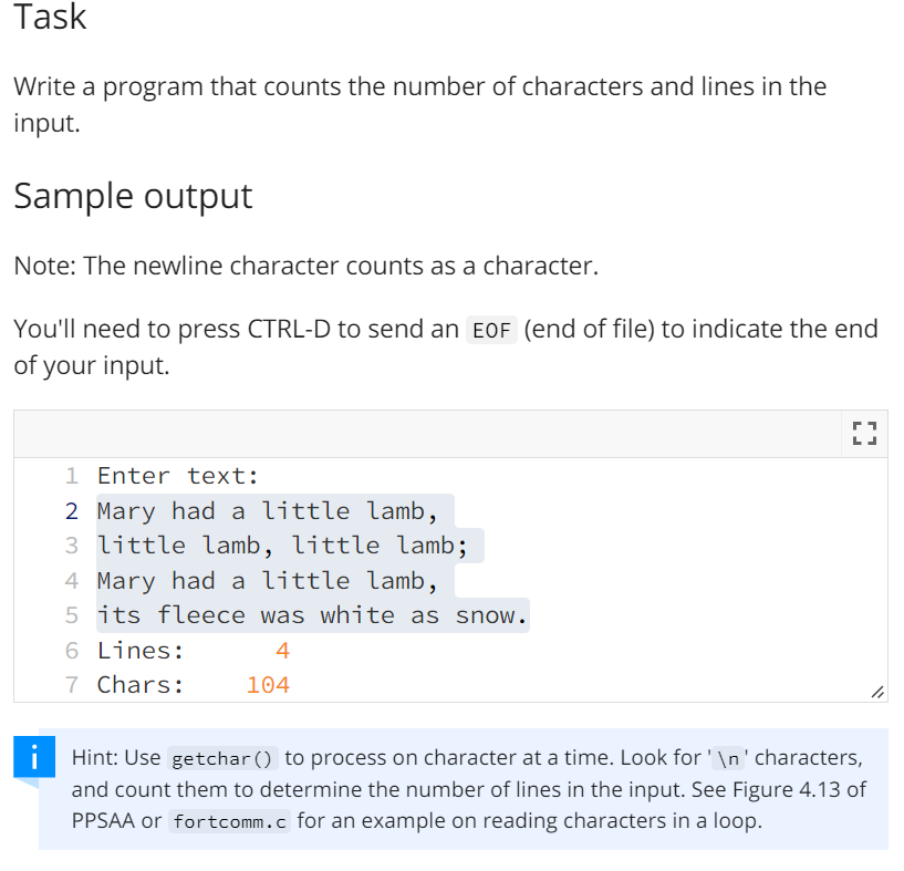 Solved Write a program that counts the number of characters | Chegg.com