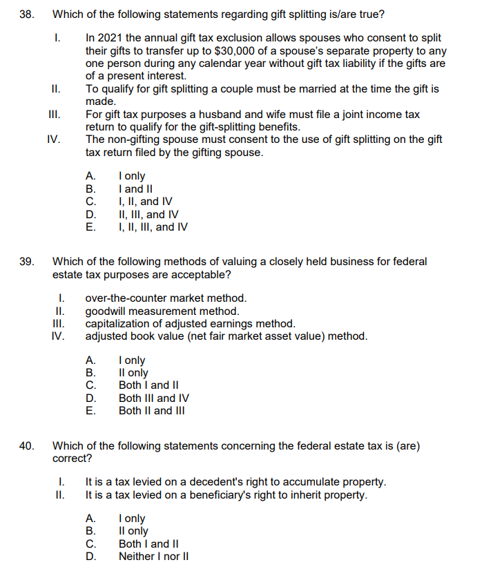 Solved 38. Which of the following statements regarding gift | Chegg.com