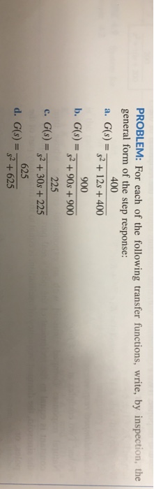 Solved For each of the following transfer functions, write, | Chegg.com
