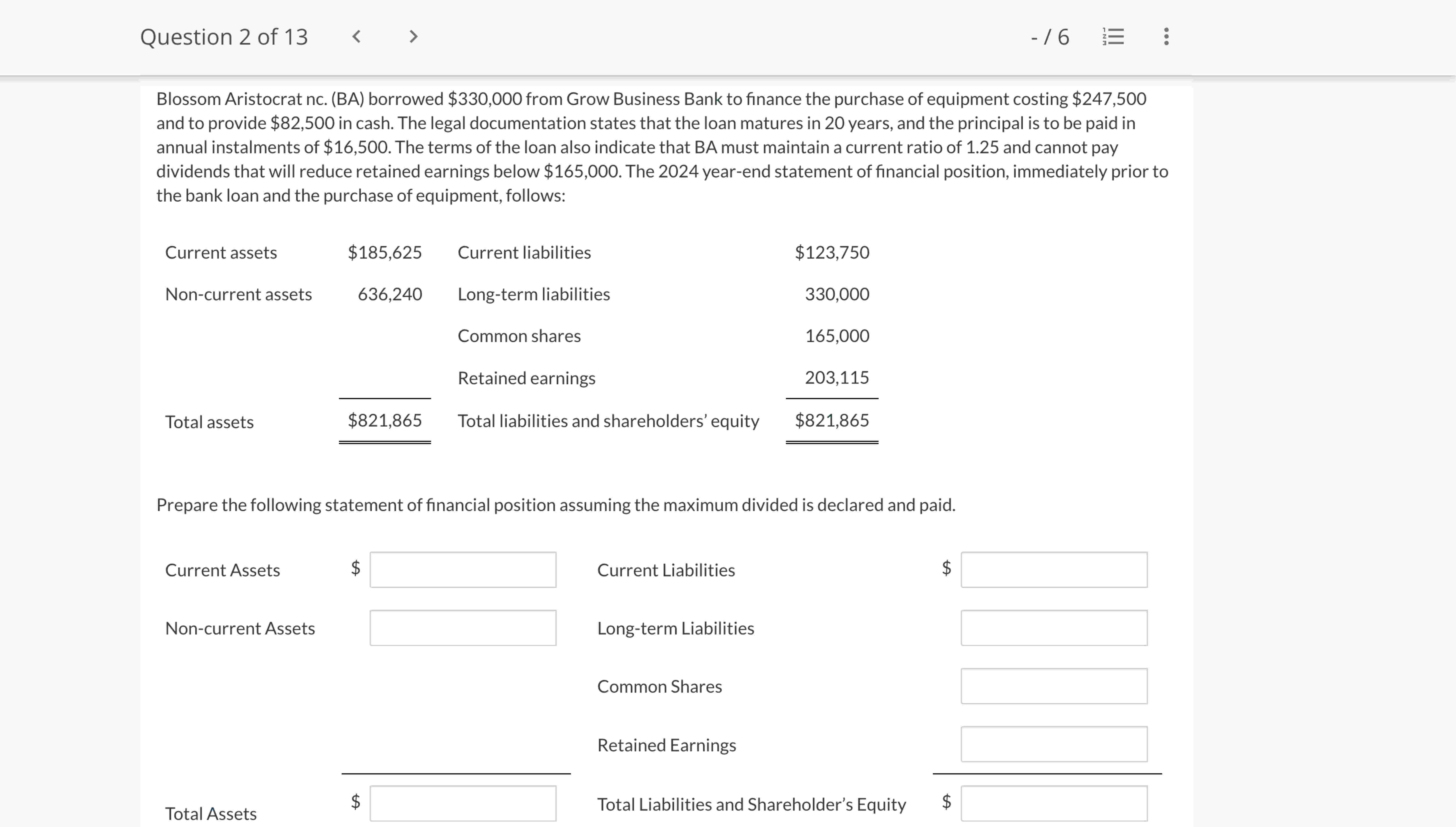 Solved Prepare the following statement of financial position | Chegg.com