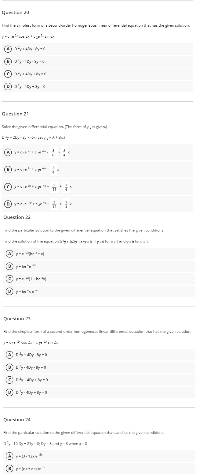 Solved Question 20 Find the simplest form of a second-order | Chegg.com