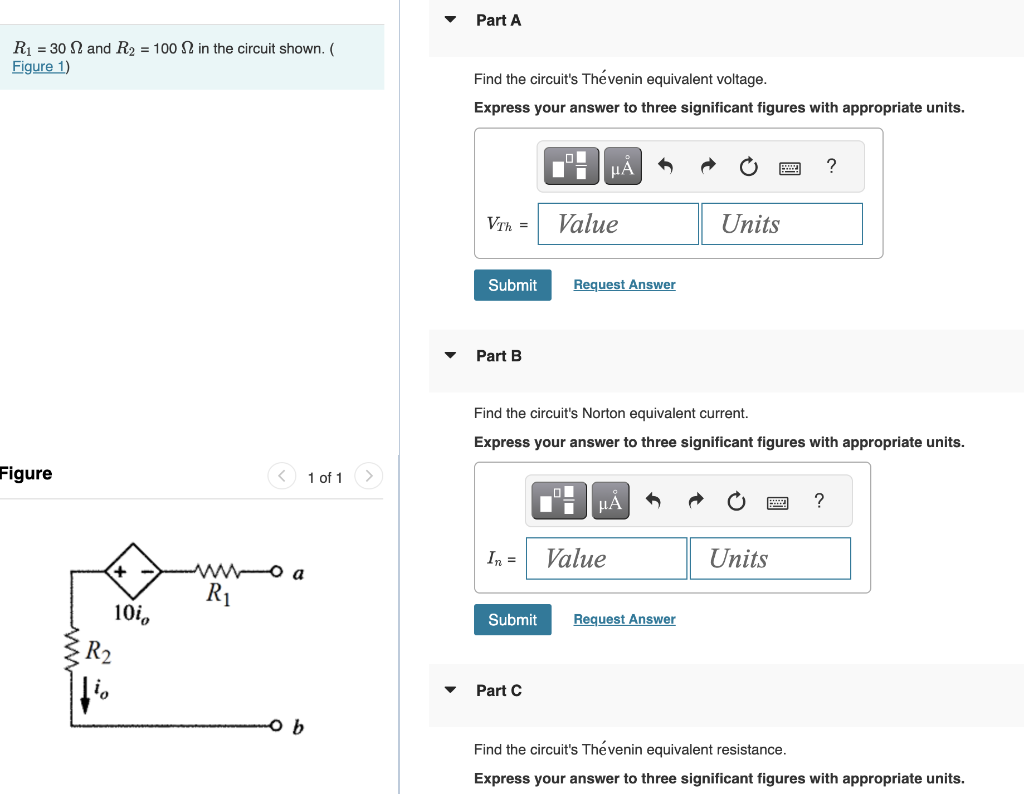 Solved R1=30Ω and R2=100Ω in the circuit shown. ( Figure 1) | Chegg.com