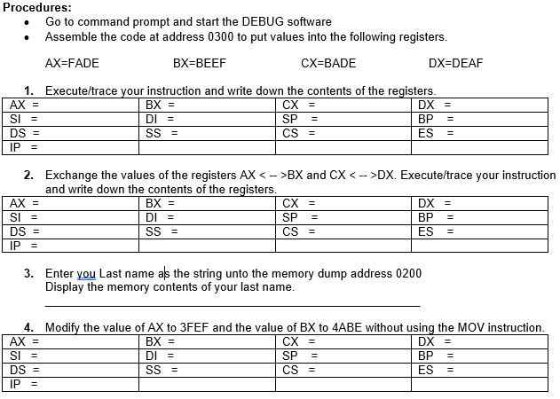 Solved Procedures: Go to command prompt and start the DEBUG | Chegg.com