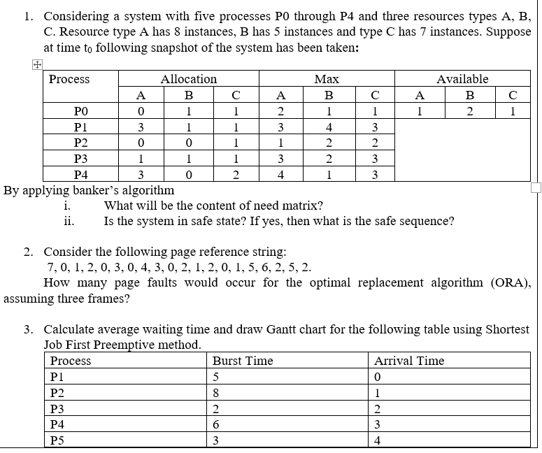 Solved 1. Considering a system with five processes PO | Chegg.com