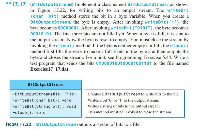 Solved **17.17 (BitOutputStream) Implement a class named | Chegg.com