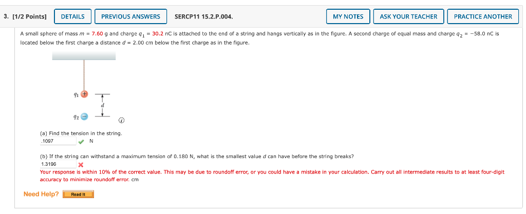 Solved located below the first charge a distance d=2.00 cm | Chegg.com