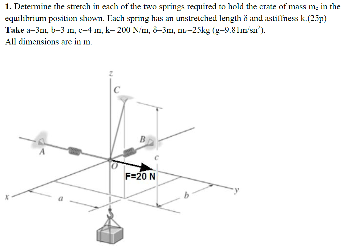 1. Determine the stretch in each of the two springs | Chegg.com