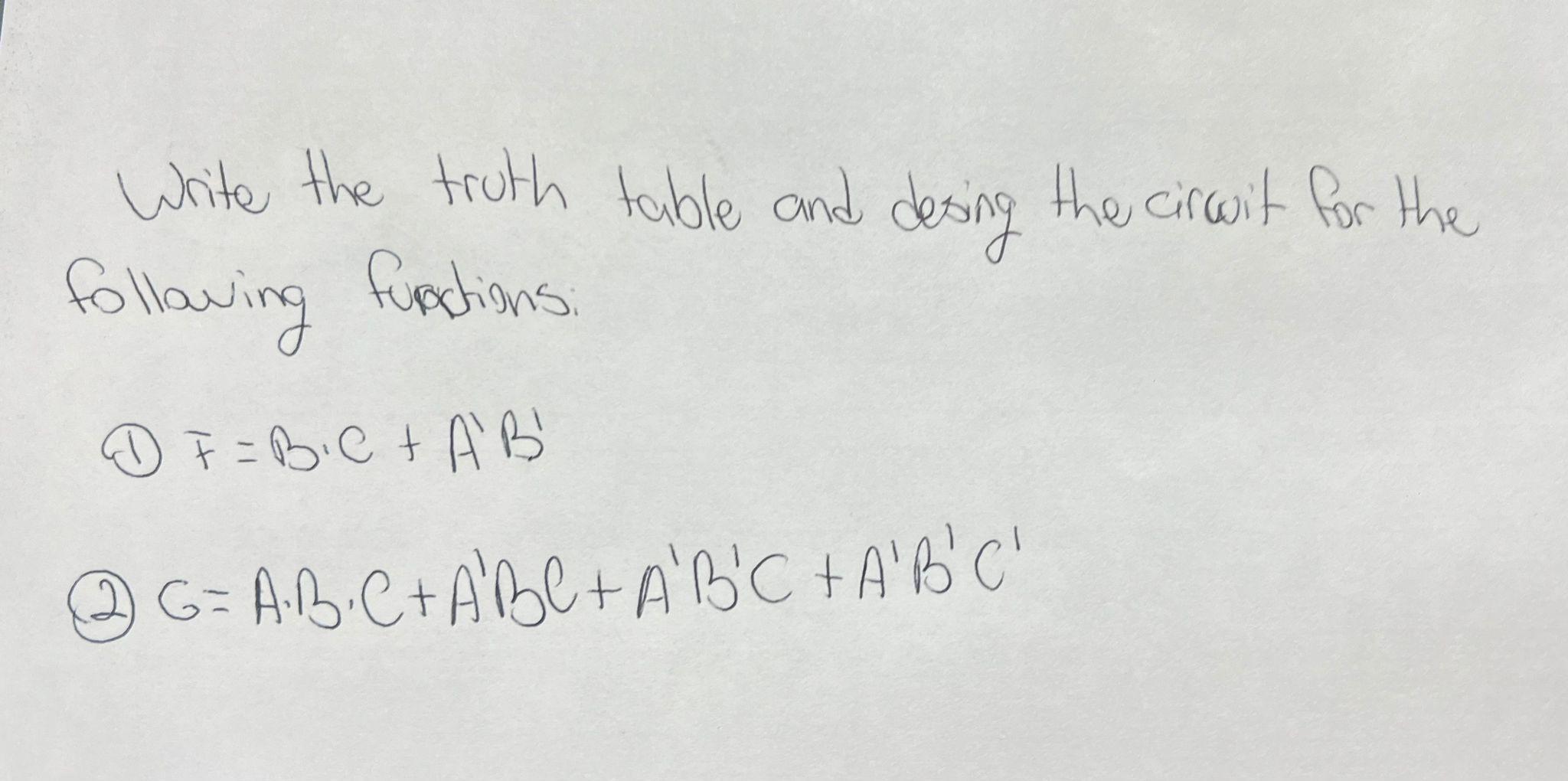 Solved Write the truth table and desing the cirwit for the | Chegg.com