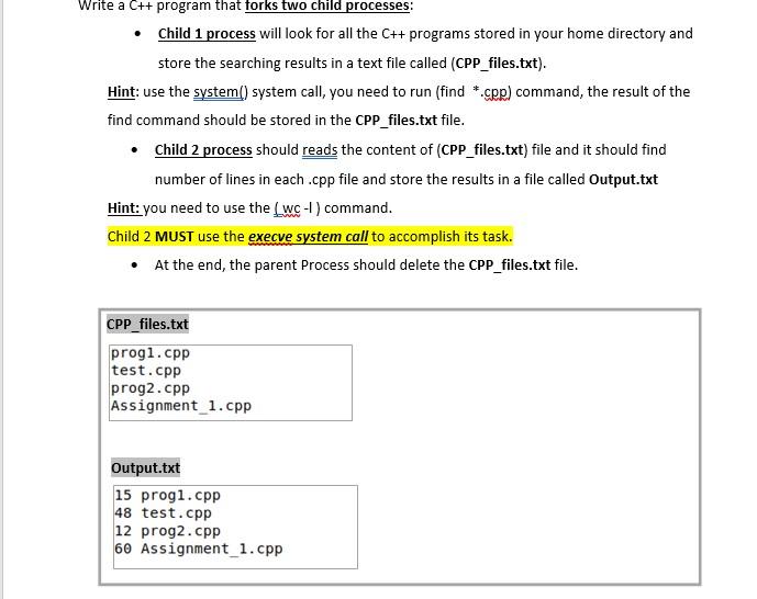 Solved Write a C++ program that forks two child processes: | Chegg.com