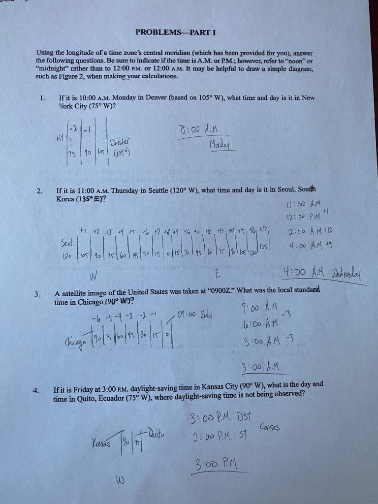 Solved PROBLEMSPARTI Using the longitude of a time zone's | Chegg.com