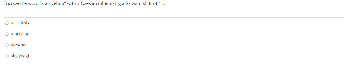 Solved Encode the word "spongebob" with a Caesar cipher | Chegg.com