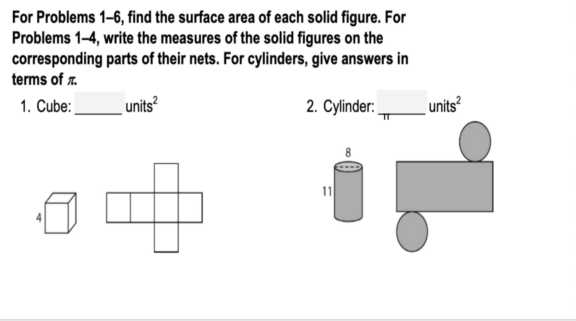 Solved For Problems 1-6, find the surface area of each solid | Chegg.com