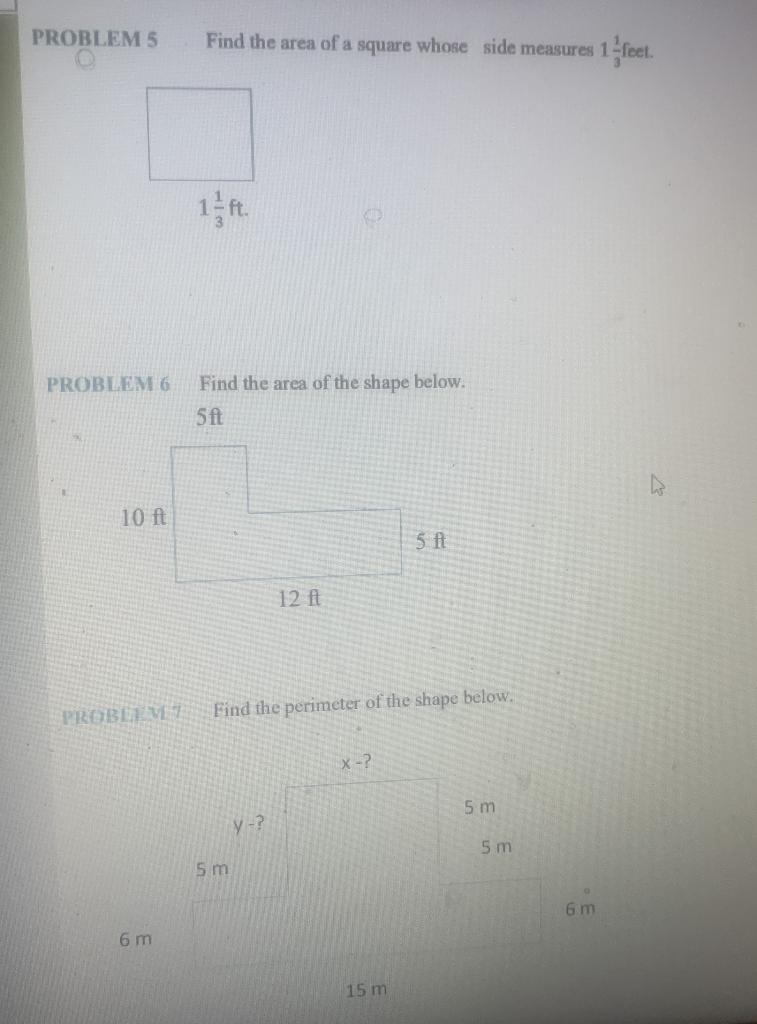 Solved PROBLEM 5 Find the area of a square whose side | Chegg.com