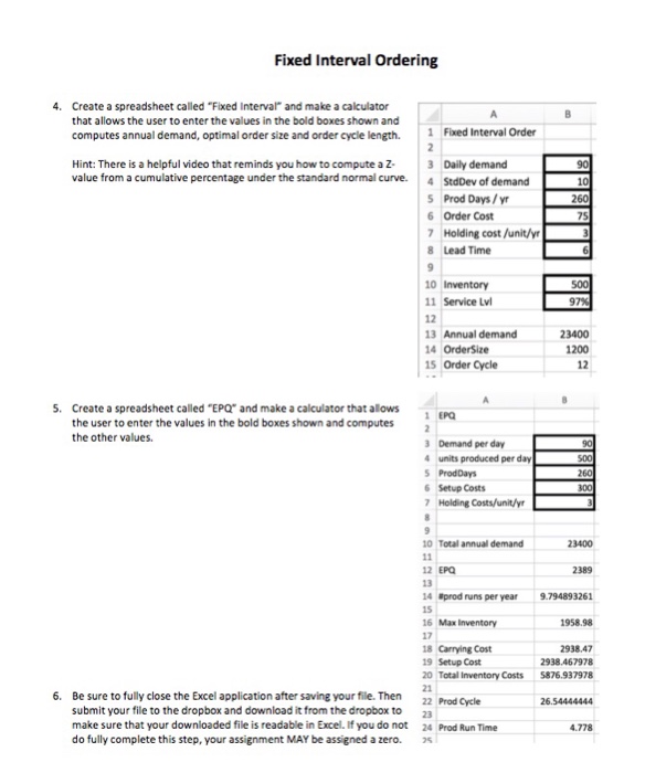 Solved Fixed Interval Ordering 4. Create a spreadsheet | Chegg.com