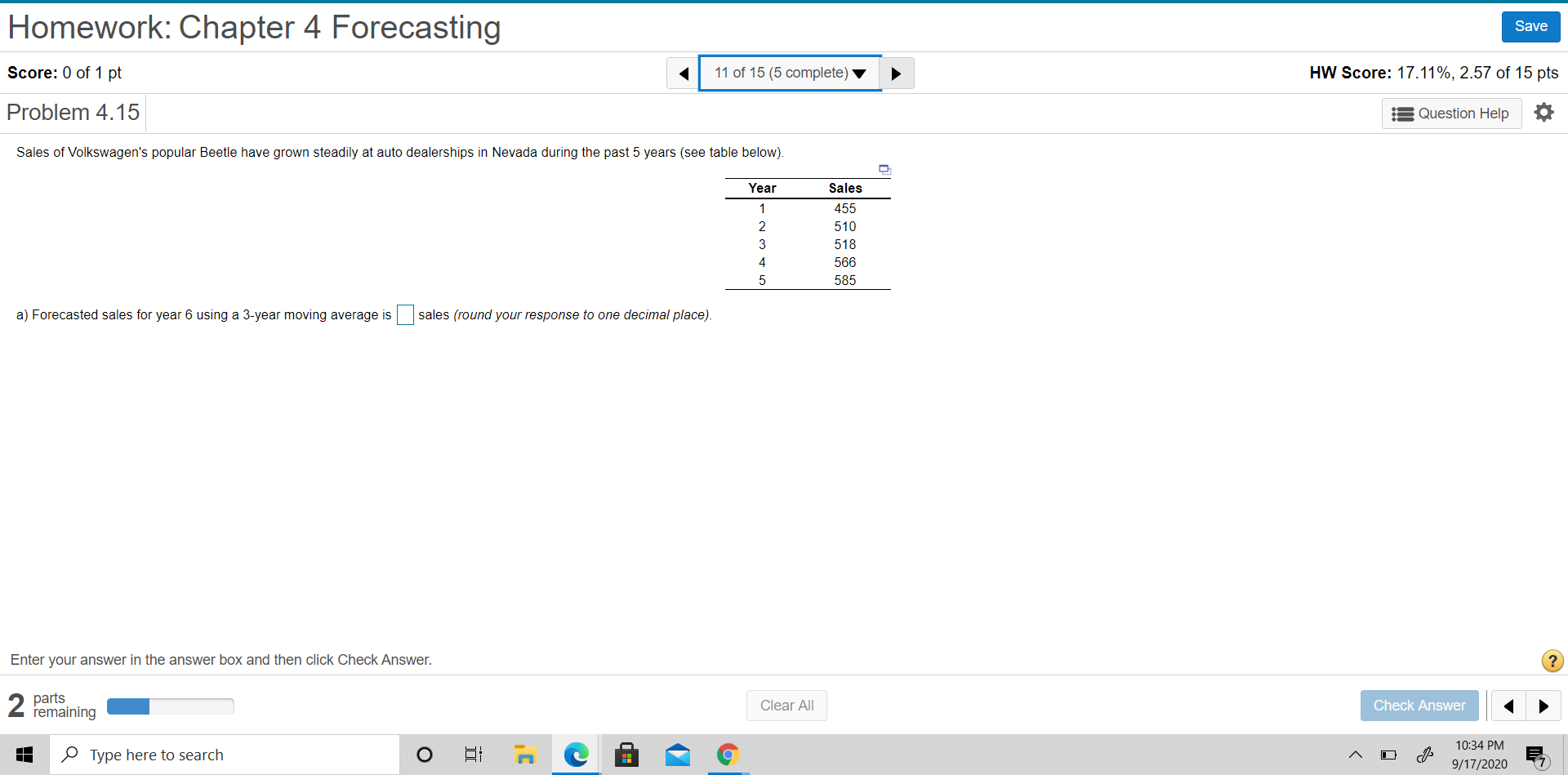 Solved Homework Chapter 4 Forecasting Save Score 0 2 Of 1