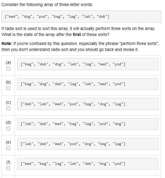 Solved Consider the following array of three-letter words: | Chegg.com