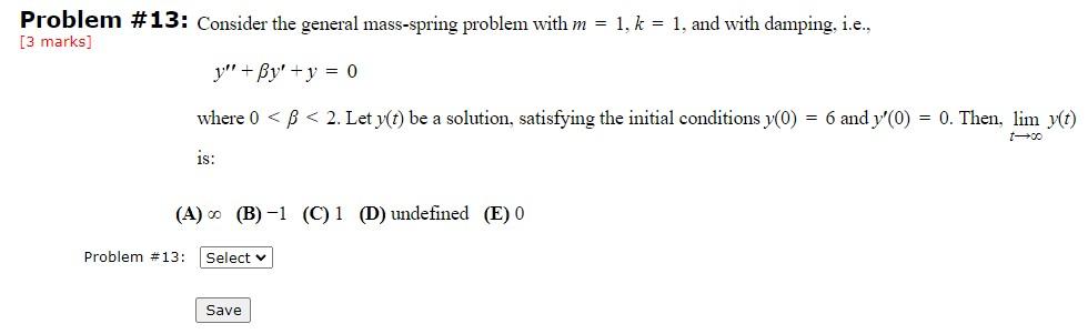 Solved Problem #13: Consider the general mass-spring problem | Chegg.com