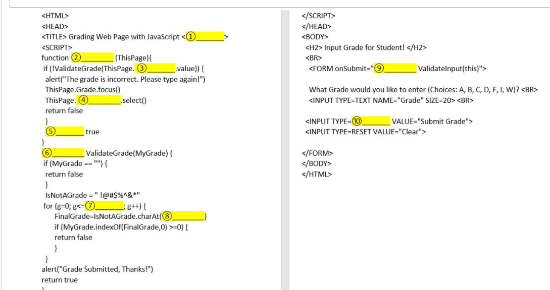 Solved Grading Web Page with JavaScript