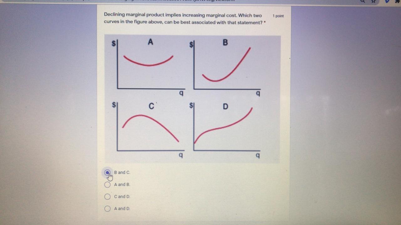 Solved Declining marginal product implies increasing | Chegg.com