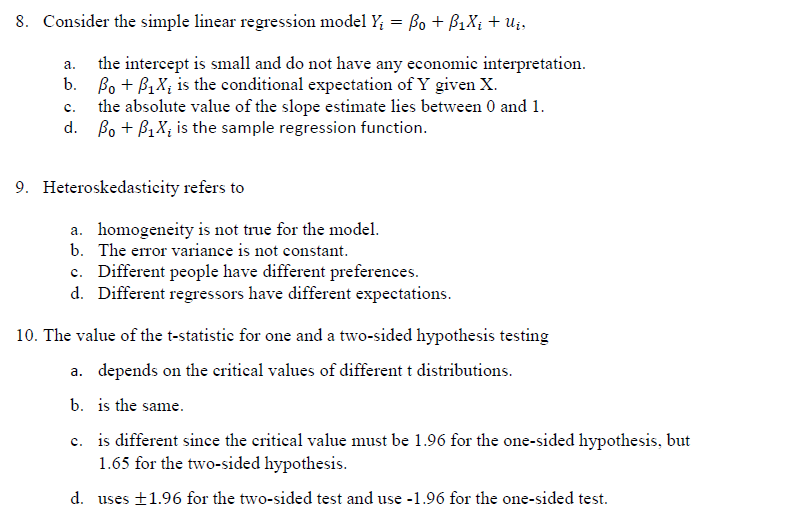 Solved 8. Consider the simple linear regression model Yį = | Chegg.com