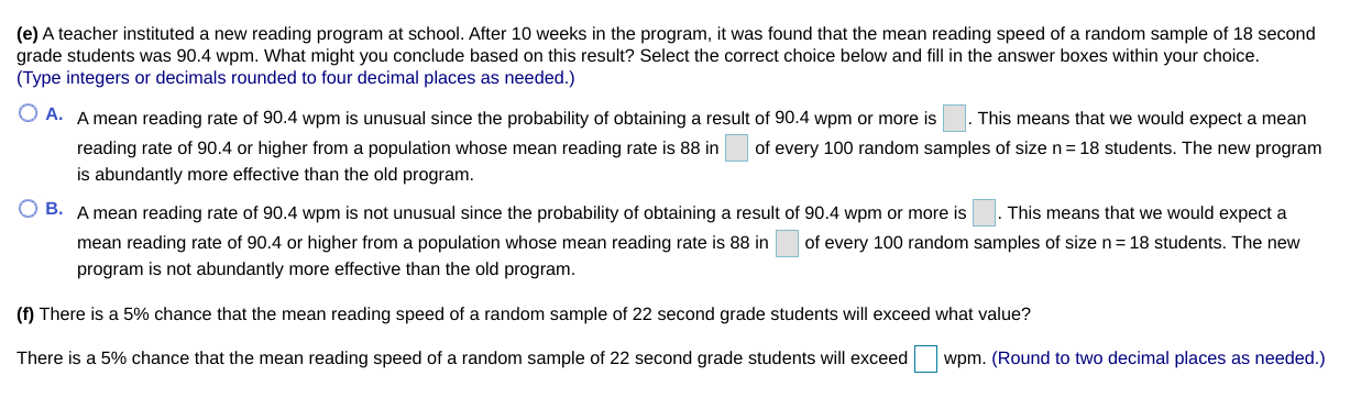 Solved The reading speed of second grade students in a large | Chegg.com
