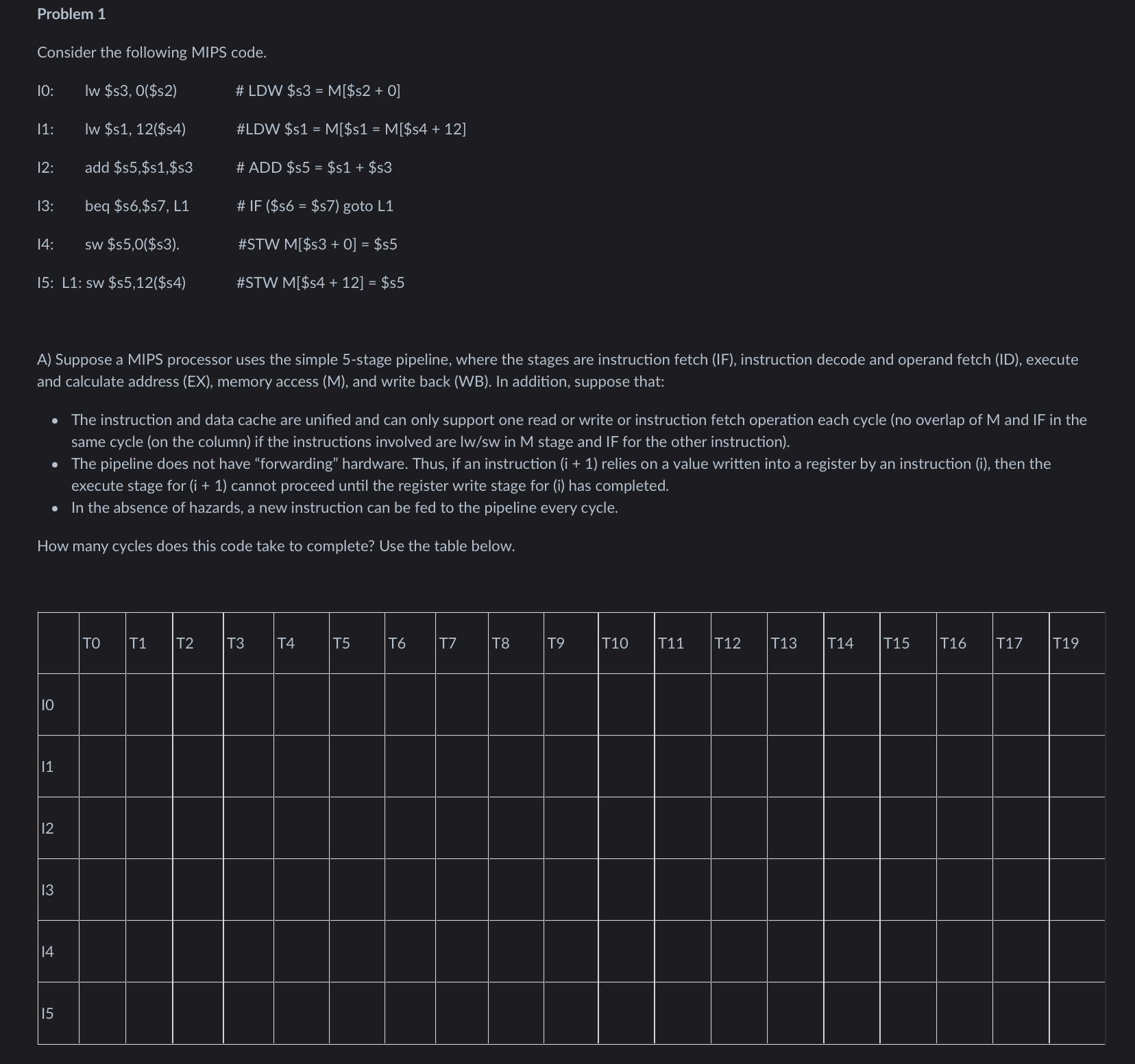 Solved Problem 1Consider the following MIPS code.I0: Iw | Chegg.com
