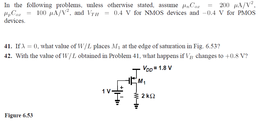 Solved If λ=0, ﻿what value of WL ﻿places M1 ﻿at the edge of | Chegg.com