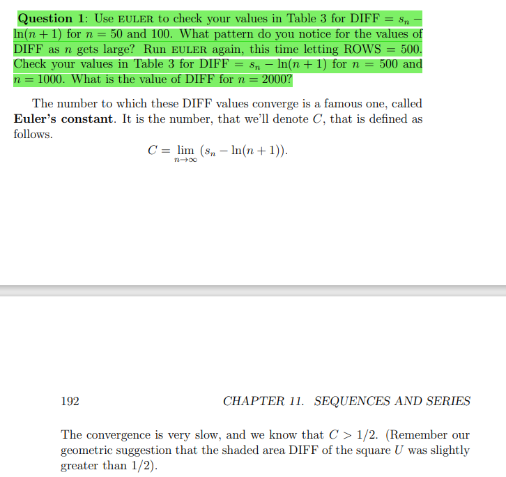 Solved Question 1: Use EULER to check your values in Table 3 | Chegg.com