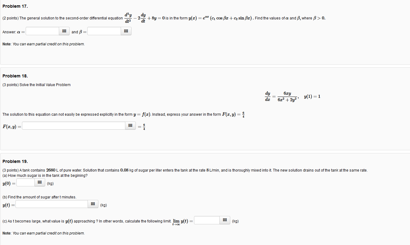 Solved Problem 17. (2 points) The general solution to the | Chegg.com