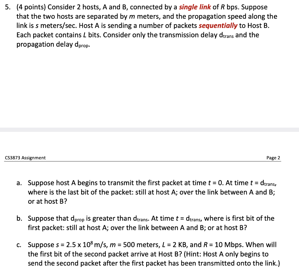 Solved 5. (4 points) Consider 2 hosts, A and B, connected by | Chegg.com