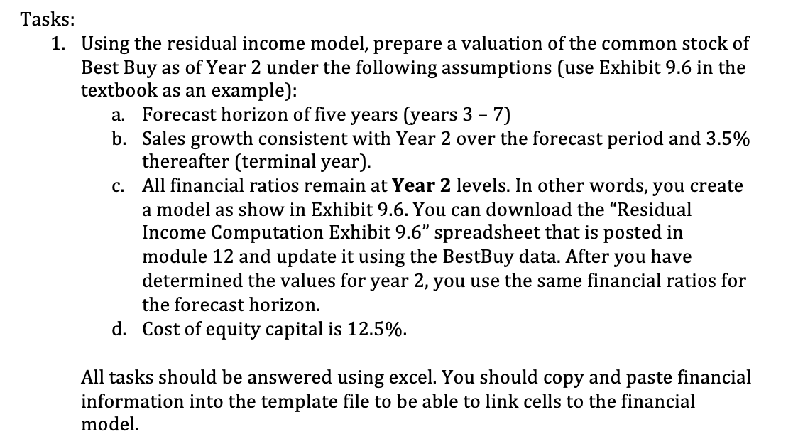 1. Using the residual income model, prepare a | Chegg.com