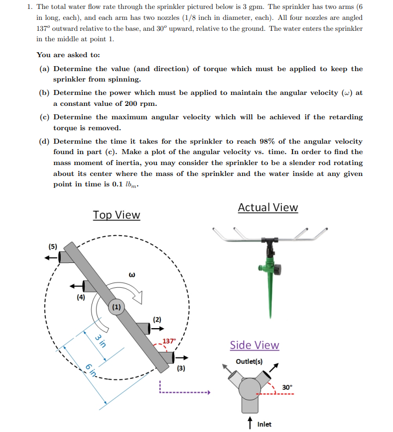 1. The total water flow rate through the sprinkler | Chegg.com